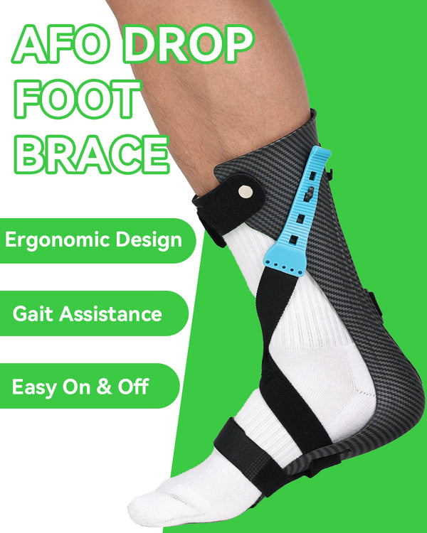 AFO Drop Foot Brace, Adjustable Ankle Support Orthosis for Stroke Reco