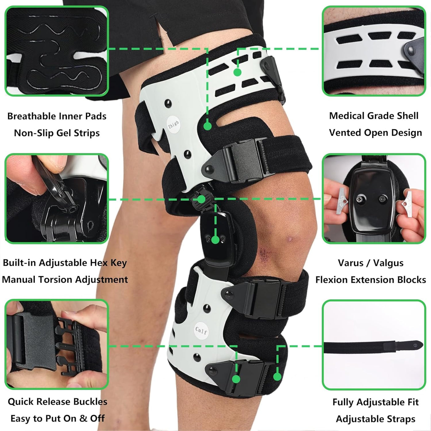 OA Unloader Knee Brace, Adjustable Metal Medial & Lateral Valgus Knee ...