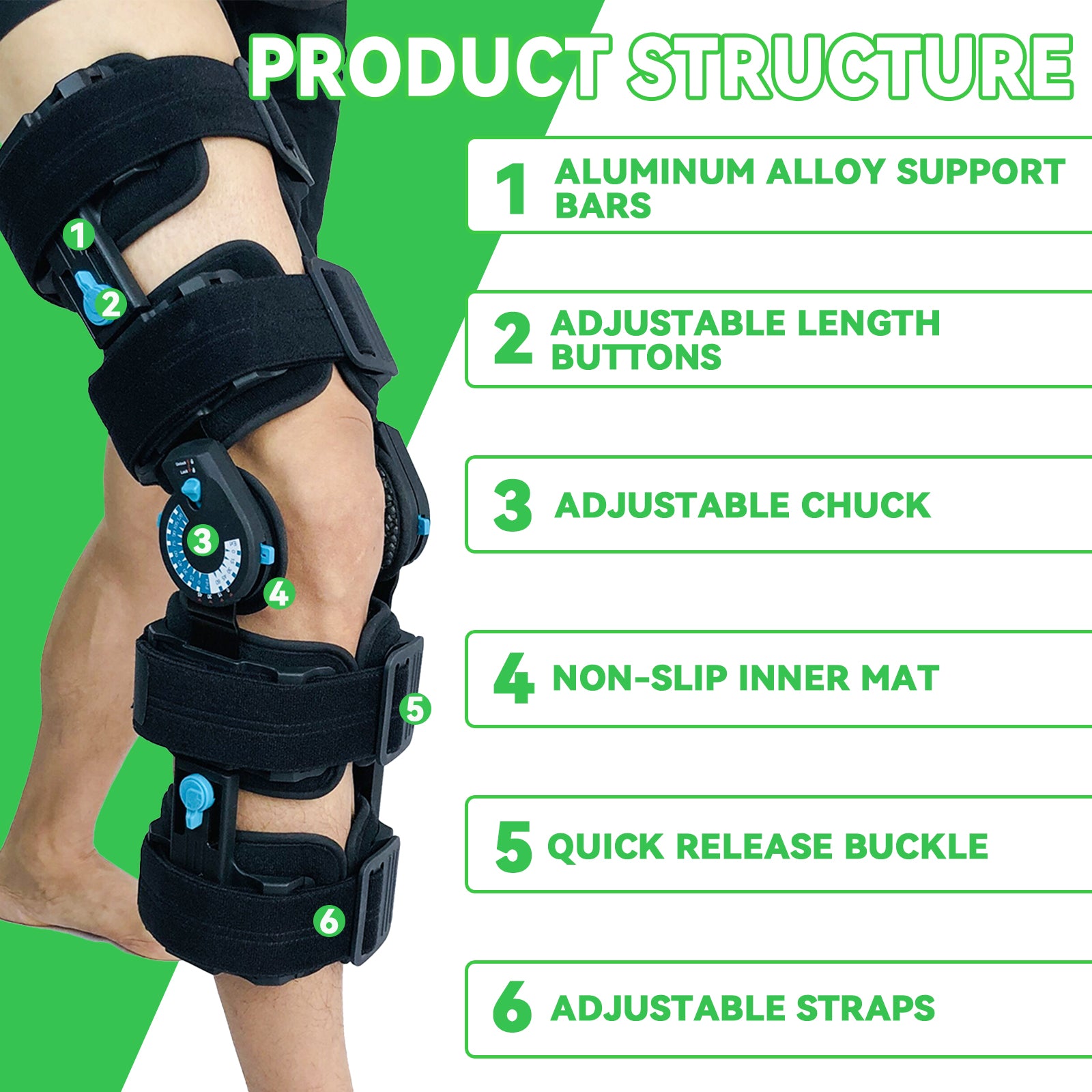 ROM Knee Brace, Hinged Post-Op Knee Immobilizer with 19-27” Adjustable